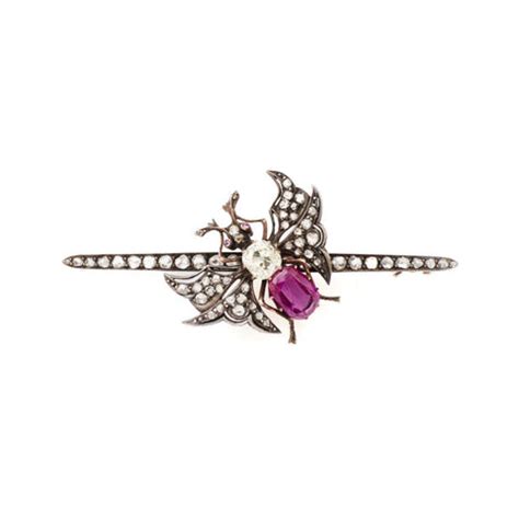 Vintage Rose Cut And Mine Cut Diamond And Ruby Butterfly Brooch Van Rijk