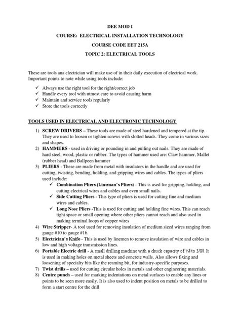 2 topic electrical tools with knec past questions pdf manufactured