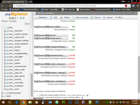 Phpmyadmin Wont Keep Some Of The Tables For Config Storage Stack Overflow