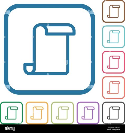 Blank Paper Scroll Simple Icons In Color Rounded Square Frames On White Background Stock Vector