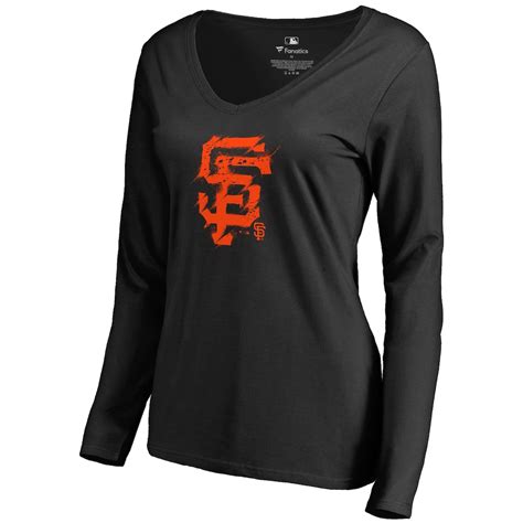 Womens San Francisco Giants Black Splatter Logo Long Sleeve V Neck T Shirt