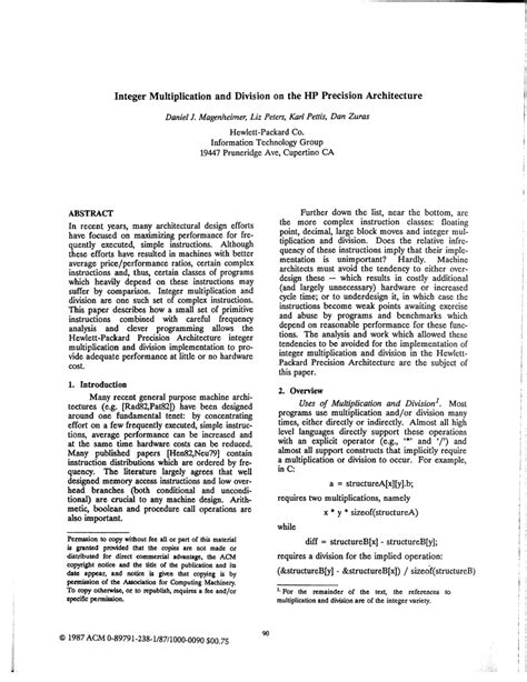 Pdf Integer Multiplication And Division On The Hp Precision Architecture