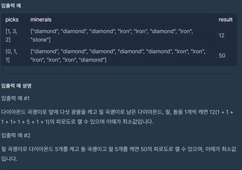 프로그래머스 광물 캐기 java