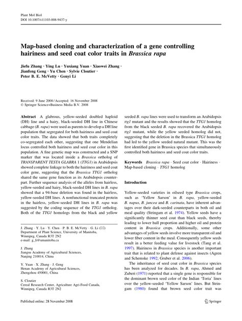 Pdf Map Based Cloning And Characterization Of A Gene Controlling