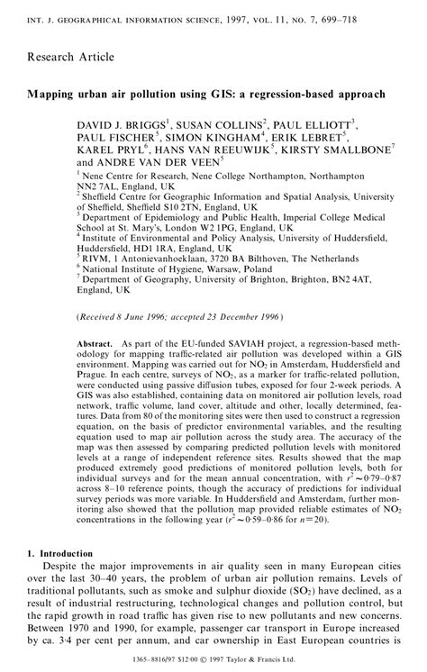 Pdf Mapping Urban Air Pollution Using Gis A Regression Based Approach