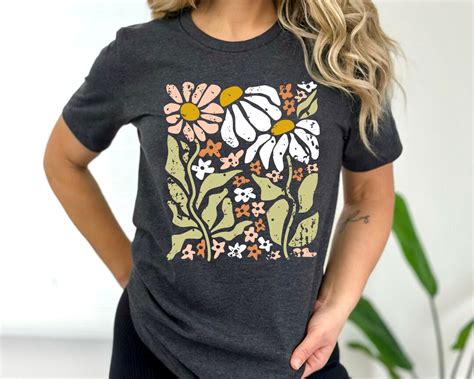 Flowers T Shirt Boho Wild Flowers Floral Nature Shirt Garment Dyed Etsy