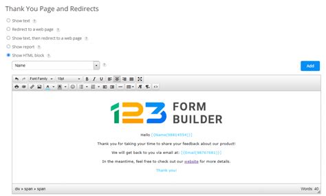Help Editing The Thank You Page On Forms FormBuilder