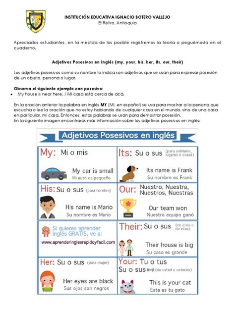 Adjetivos Posesivos En Inglés Guía Y Ejercicios Pdf Morfología