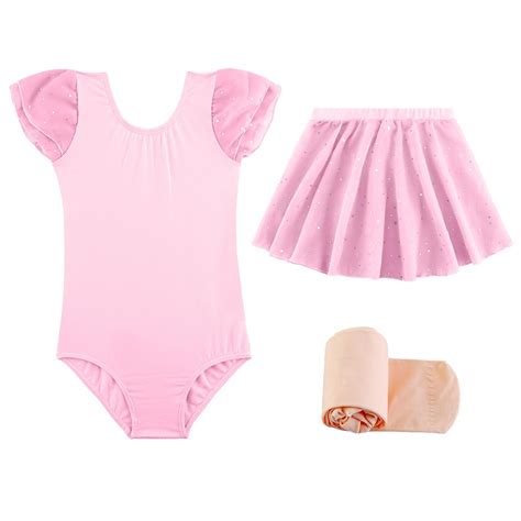 Eqsjiu Girls Dance Leotards Split Type Leotard And Skirt Pink