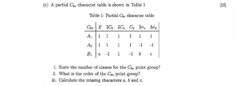 Solved C A Partial C6v Character Table Is Shown In Table 1 Chegg Com