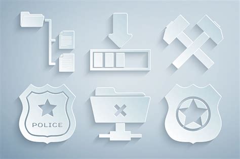 Set Ftp Cancel Operation Two Crossed Hammers Police Badge Loading And