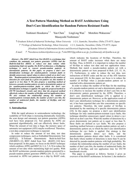 Pdf A Test Pattern Matching Method On Bast Architecture Using Dont