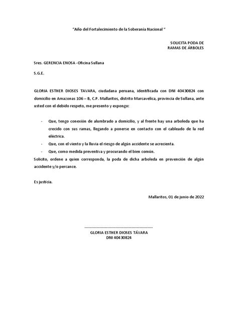 Solicitud De Poda De Árboles Pdf