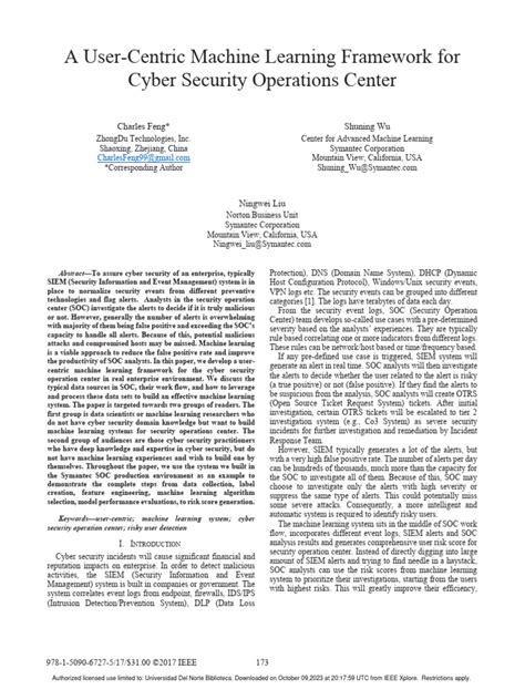 06artauser Centricmachinelearningframeworkforcybersecurityoperationscenter Pdf