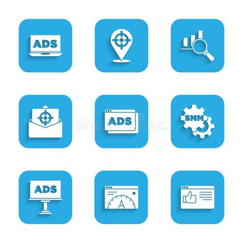 Set Advertising Website Statistic Browser Window Social Media