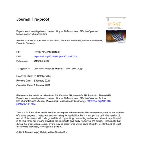 Pdf Experimental Investigation On Laser Cutting Of Pmma Sheets