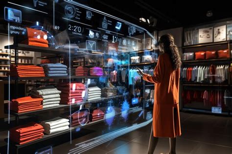 Premium Photo A Woman Interacts With An Advanced Digital Display At A