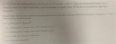 solved 5 [15] find the eritical point s of