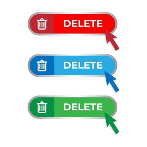 Delete Button With Trash Can Symbol And Cursor Mouse Click Set Of Colorful Modern Web Button On