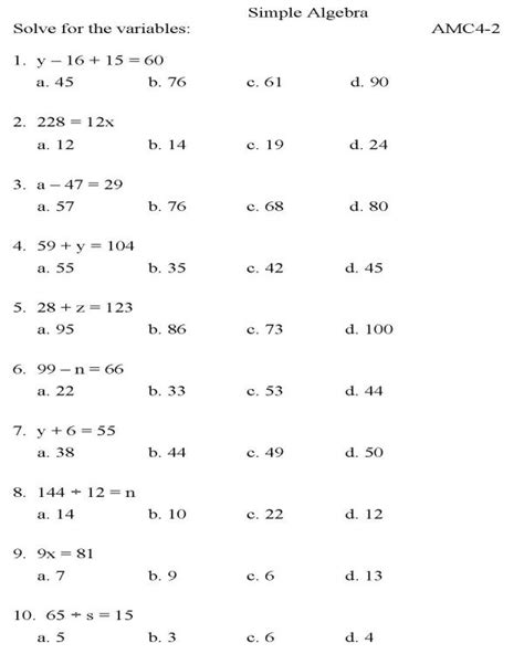 Free Printable Algebra Worksheets Printable Worksheets