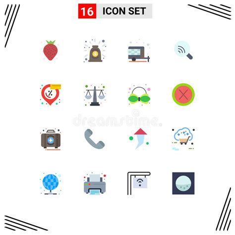 Pictogram Set Of 16 Simple Flat Colors Of Location Signal Agriculture Wifi Search Stock