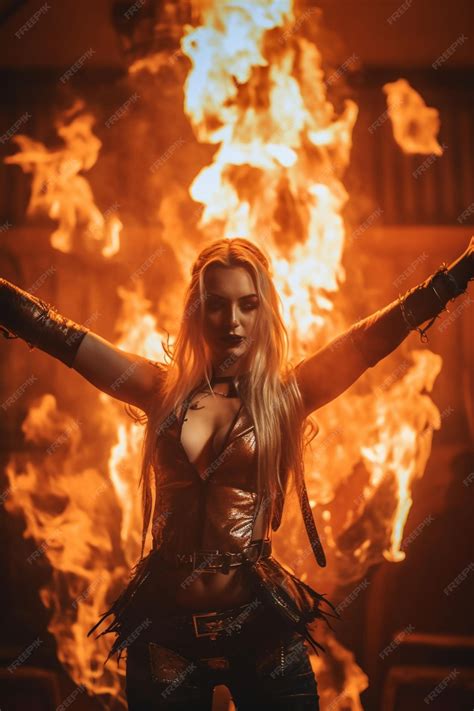 Premium Photo Full Body Woman Is A Girl Made Of Fire Fire Element Ai
