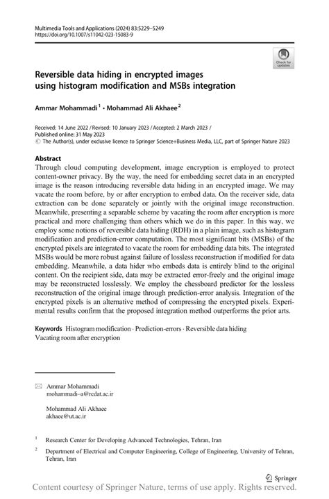 Reversible Data Hiding In Encrypted Images Using Histogram Modification And Msbs Integration
