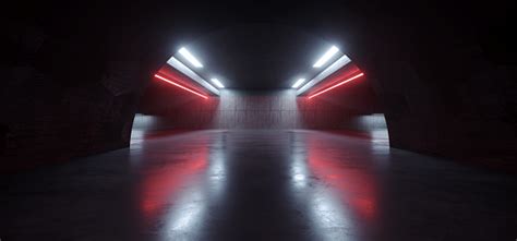 타원형 공상 과학 미래 지하 터널 레드 네온 빛나는 주차 그런 지 지하실 격납고 쇼룸 차고 콘크리트 아스팔트 복도 창고 3d 렌더링 0명에 대한 스톡 사진 및 기타 이미지