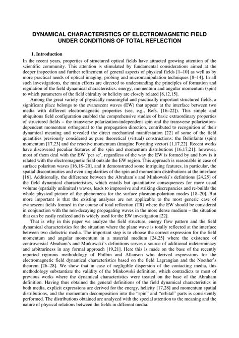 Pdf Dynamical Characteristics Of Electromagnetic Field Under Conditions Of Total Reflection