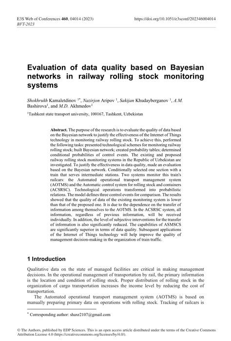 Pdf Evaluation Of Data Quality Based On Bayesian Networks In Railway