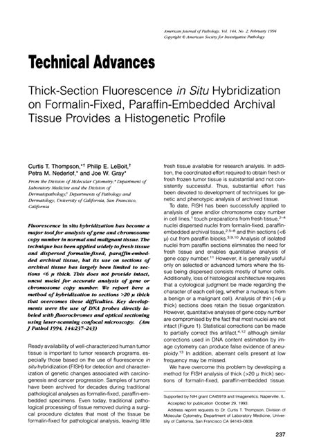 Pdf Thick Section Fluorescence In Situ Hybridization On Formalin Fixed Paraffin Embedded