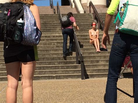 Texas State Student Sits Nearly Nude Outside Library For Art Project On Objectification Of Women