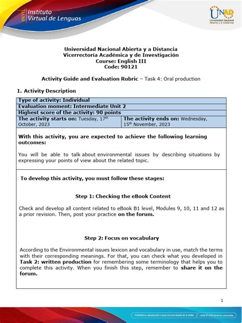 Activity Guide And Evaluation Rubric Unit 2 Task 4 Oral Production Pdf Water