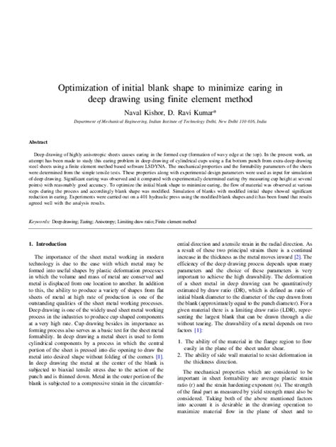 pdf optimization of initial blank shape to minimize earing in deep