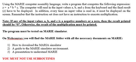 Solved Using The Marie Computer Assembly Language Write A