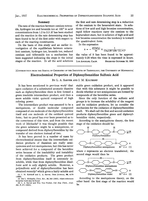 Electrochemical Properties Of Diphenylbenzidine Sulfonic Acid Journal Of The American Chemical
