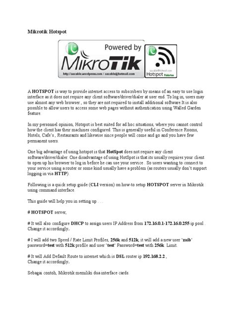 Mikrotik Hotspot Quick Setup Guide Pdf Ip Address Communications