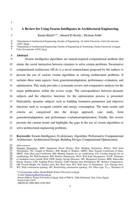 Pdf A Review For Using Swarm Intelligence In Architectural Engineering