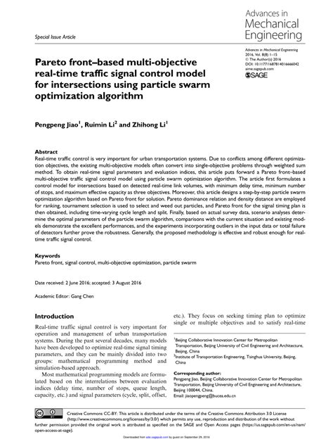 Pdf Pareto Front Based Multi Objective Real Time Traffic Signal Control Model For