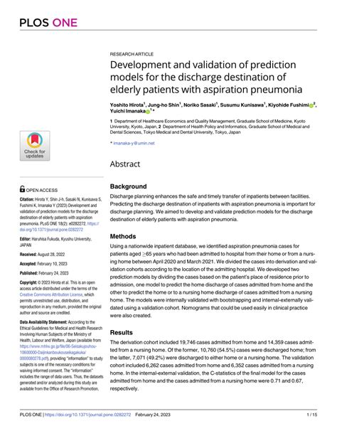 Pdf Development And Validation Of Prediction Models For The Discharge Destination Of Elderly