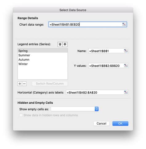Screenshot Of Select Data Source Dialog Box In Excel 2016 On Apple Mac