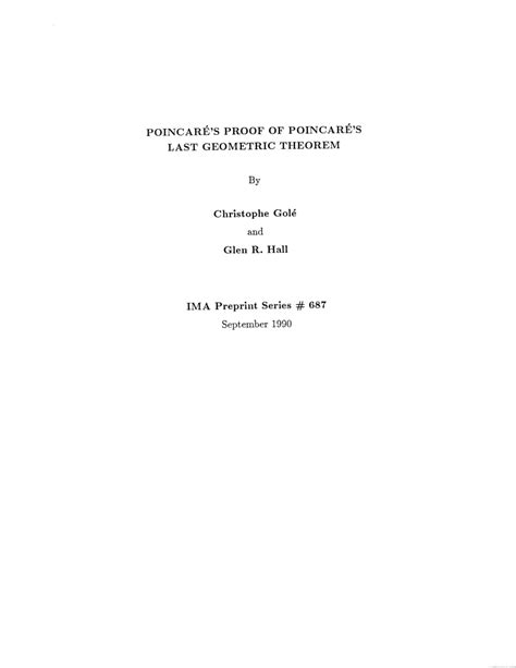 Pdf Poincaré S Proof Of Poincaré S Last Geometric Theorem