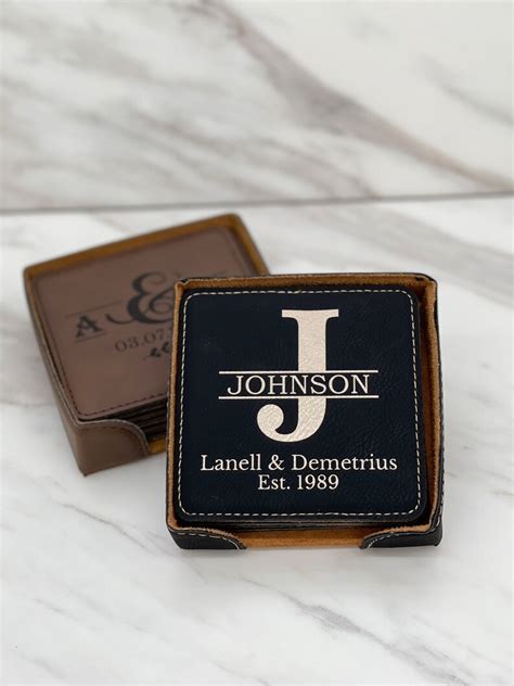 Personalized Leather Coasters Set Of 6 Wholder Custom Engraved