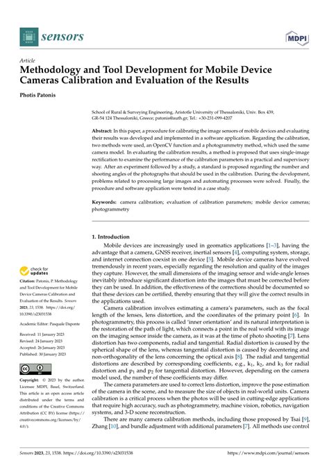 Pdf Methodology And Tool Development For Mobile Device Cameras Calibration And Evaluation Of