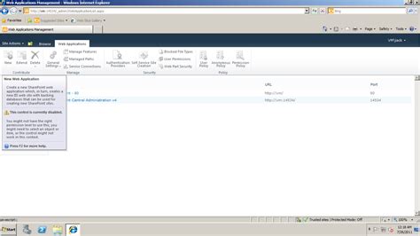 disabled new application button in central administrator sharepoint