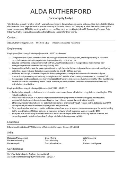 Data Integrity Analyst Resume Cv Example And Writing Guide