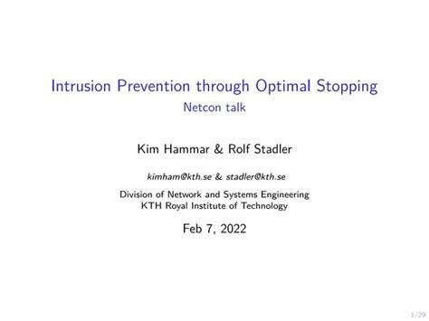 Intrusion Prevention Through Optimal Stopping Ppt