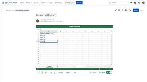 excel like tables for confluence spreadsheet and chart version