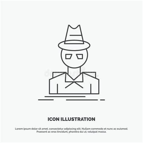 Detective Hacker Incognito Spy Thief Icon Line Vector Gray Symbol