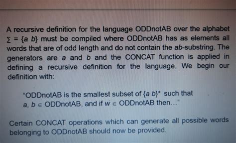 solved a recursive definition for the language oddnotab over